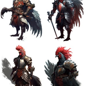 Rooster Clipart, Black and Red Rooster Knight: RPG Game Character ...