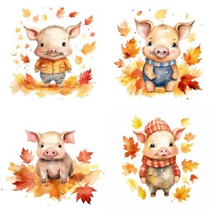 Pig Fall Foliage Clipart, Clipart for Keychain, Art for Nursery ...