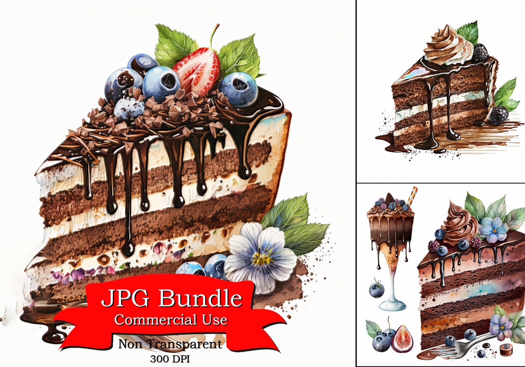 Decadent Chocolate Cake Clipart:watercolor Dessert Clipart Watercolor ...