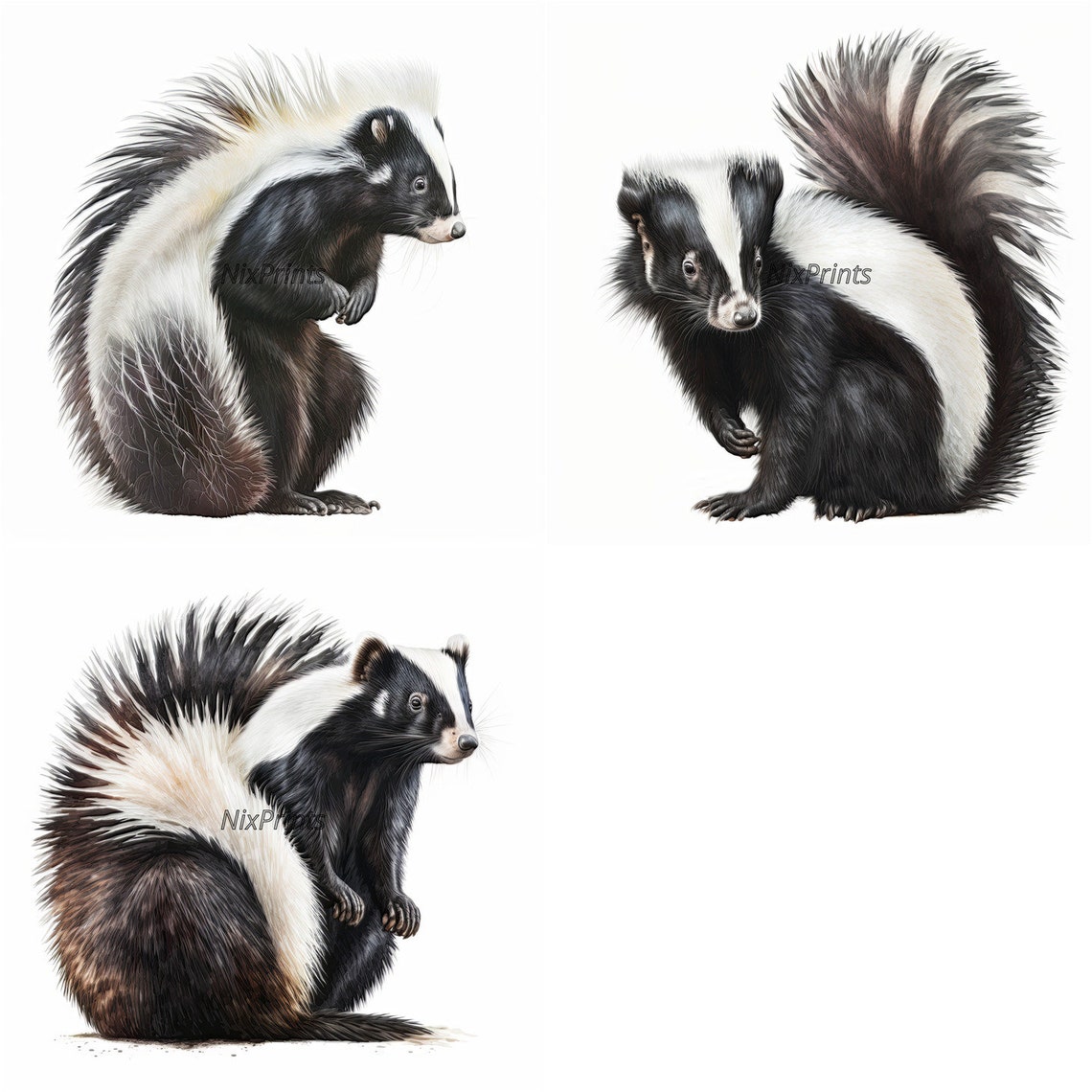 Skunk Watercolor Clipart Cute Forest Animal Art Digital - Etsy