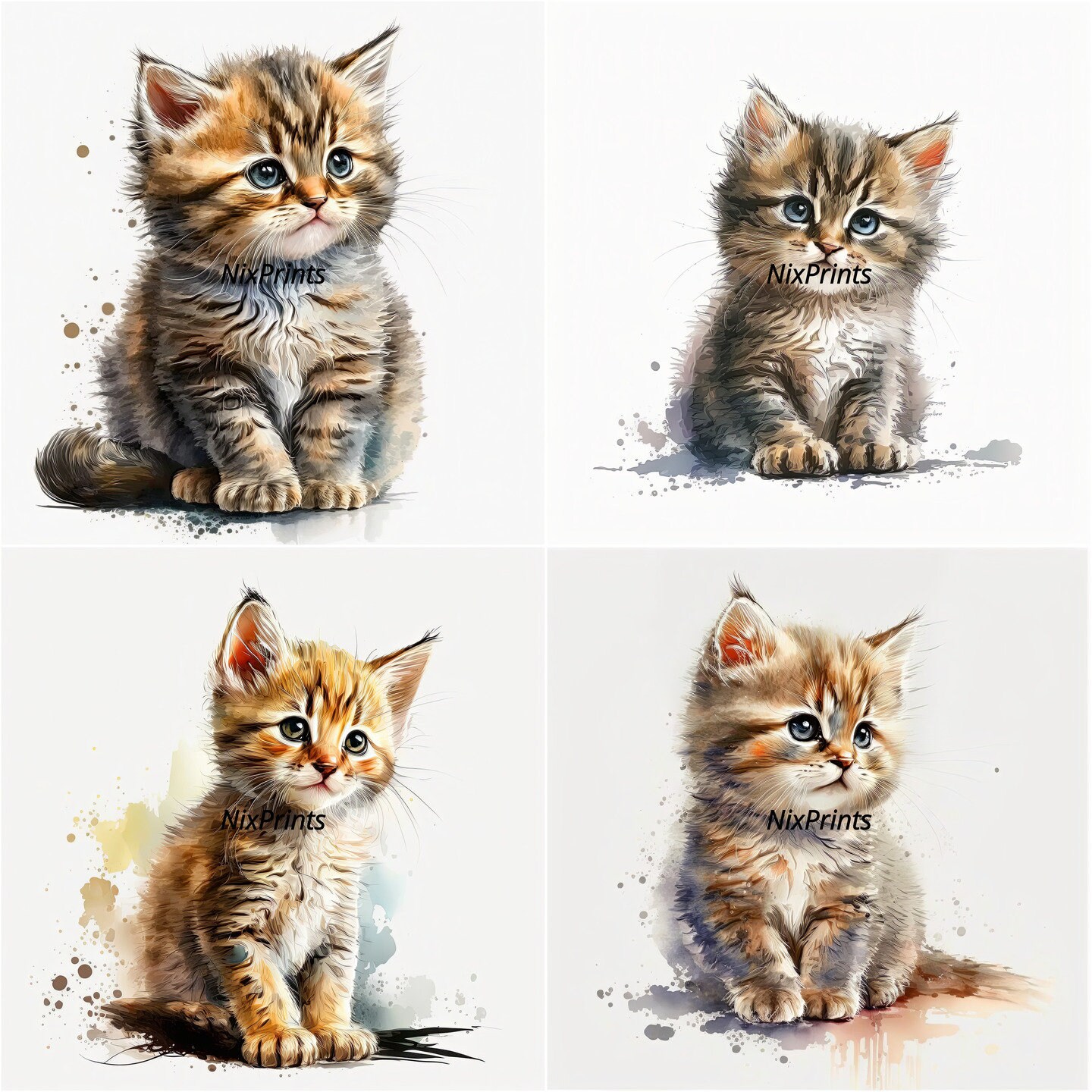 Watercolor Cat Clipart High Quality JPG Full Commercial Use - Etsy