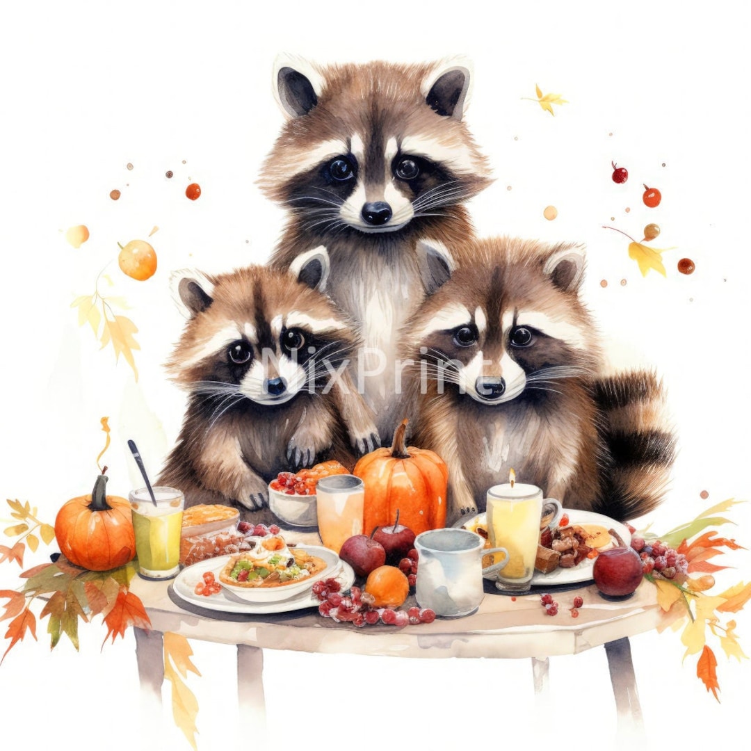 Raccoon Clipart, Thanksgiving Clipart, Family Dinner Scenes Clipart ...