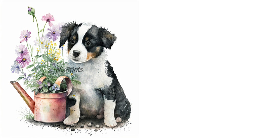 Sheepdog Puppy Clipart Spring Flowers and Gardening Theme - Etsy