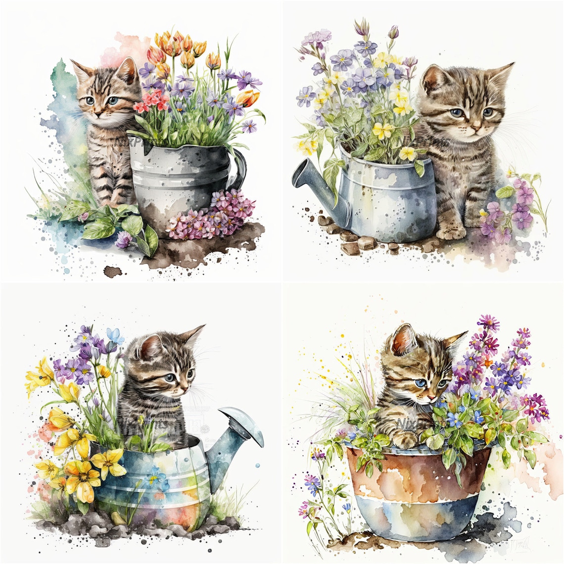 Cute Tabby Cat Clipart Set Spring Flowers and Gardening - Etsy