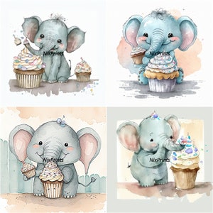 Watercolor Baby Elephant Clipart for Birthday Celebrations and Nursery ...
