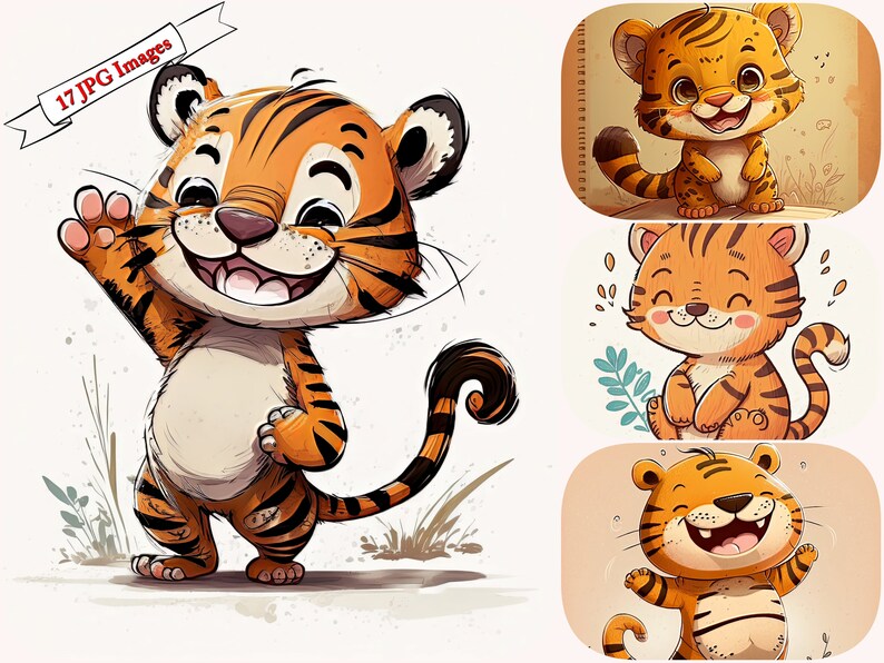 Tiger Watercolor Clipart, Cute Baby Tiger Clipart for Crafting and ...