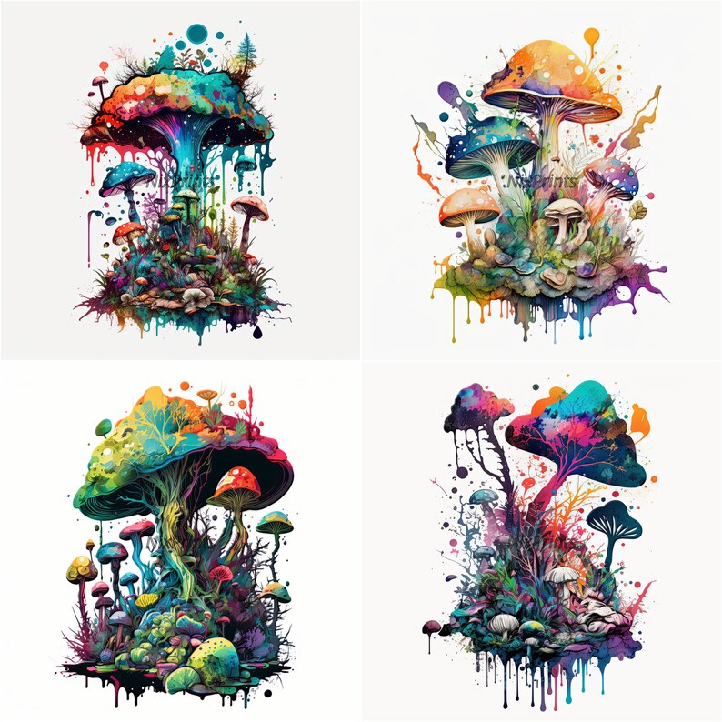 Mushroom Color Splattered Arrangement Clipart Abstract Art - Etsy