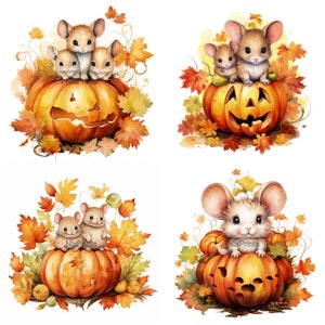 Fantasy Pumpkin Clipart, Fall Leaves Clipart, Cute Mice Clipart, Art ...