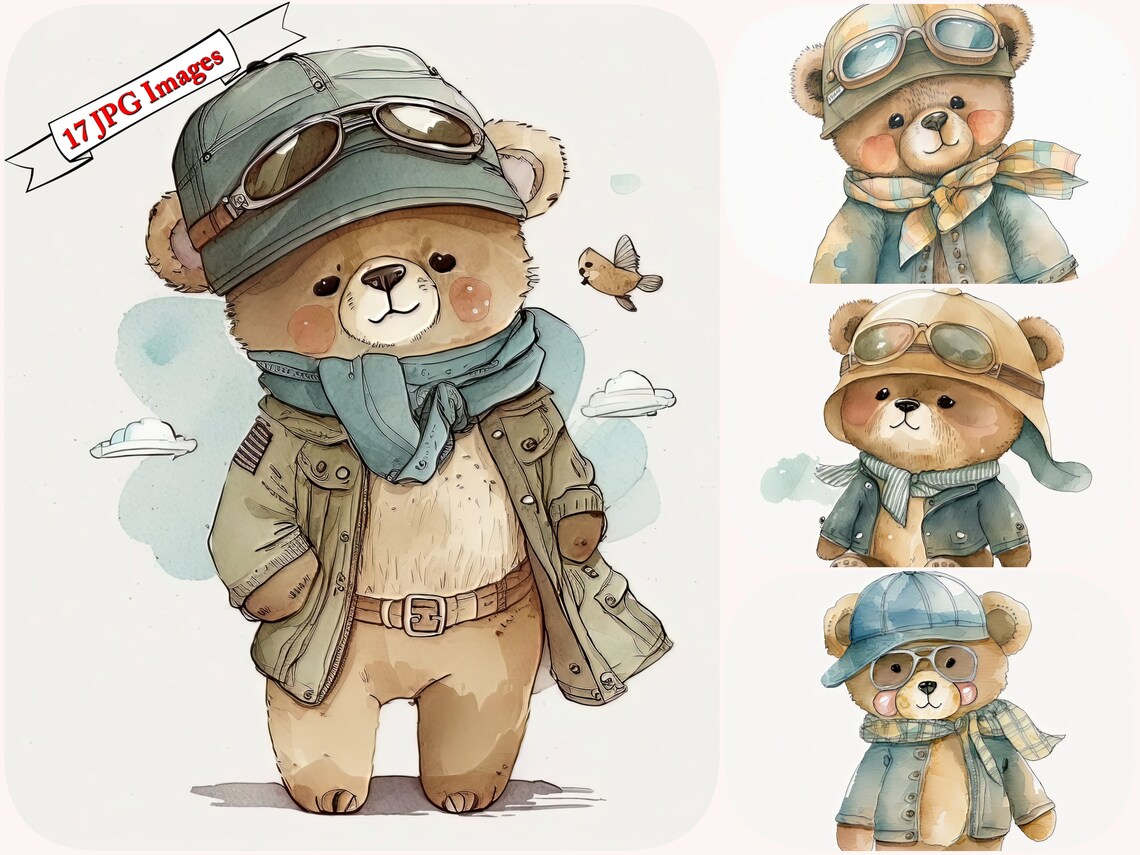 Charming Watercolor Winter Teddy Bear Clipart and Digital - Etsy