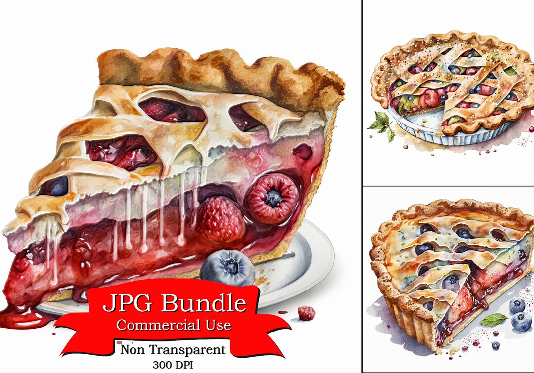 Pie Clipart: Watercolor Homemade Pie Clipart With Non-transparent ...