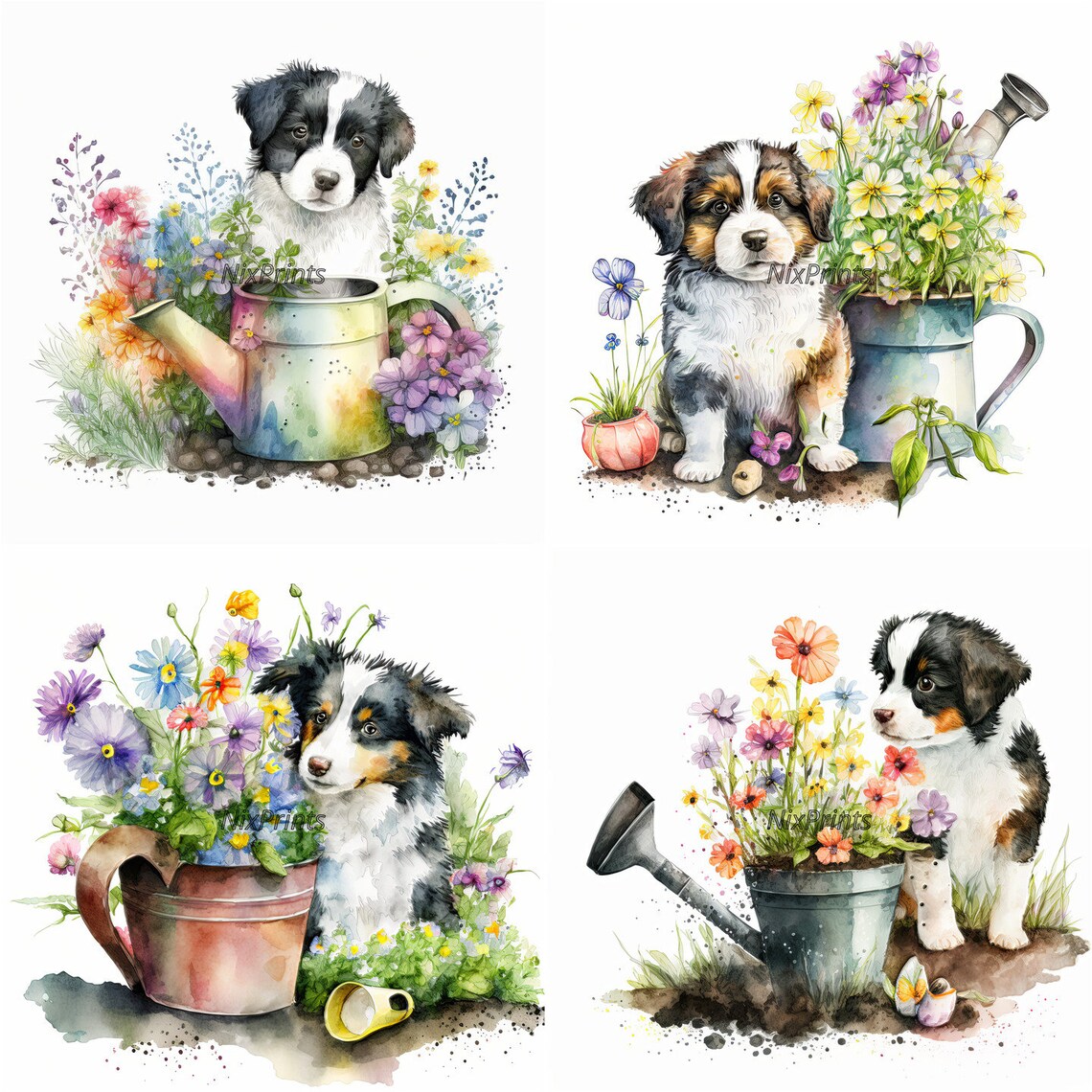 Sheepdog Puppy Clipart Spring Flowers and Gardening Theme - Etsy