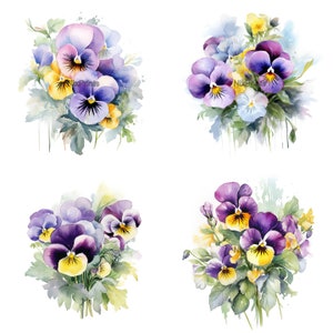 Pansy Bouquet Watercolor Digital Clipart Digital Paper Crafting ...