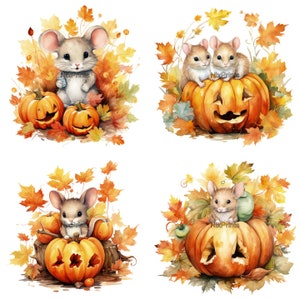 Fantasy Pumpkin Clipart, Fall Leaves Clipart, Cute Mice Clipart, Art ...
