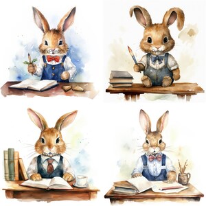 Rabbit Clipart, School Clipart, in a School Uniform, Studying at a Desk ...