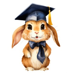 Rabbit Clipart, Graduation Clipart, Wearing a Cap and Gown, Graduation ...