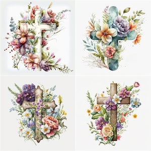 Floral Easter Cross Clipart: Beautiful Spring Flowers - Etsy