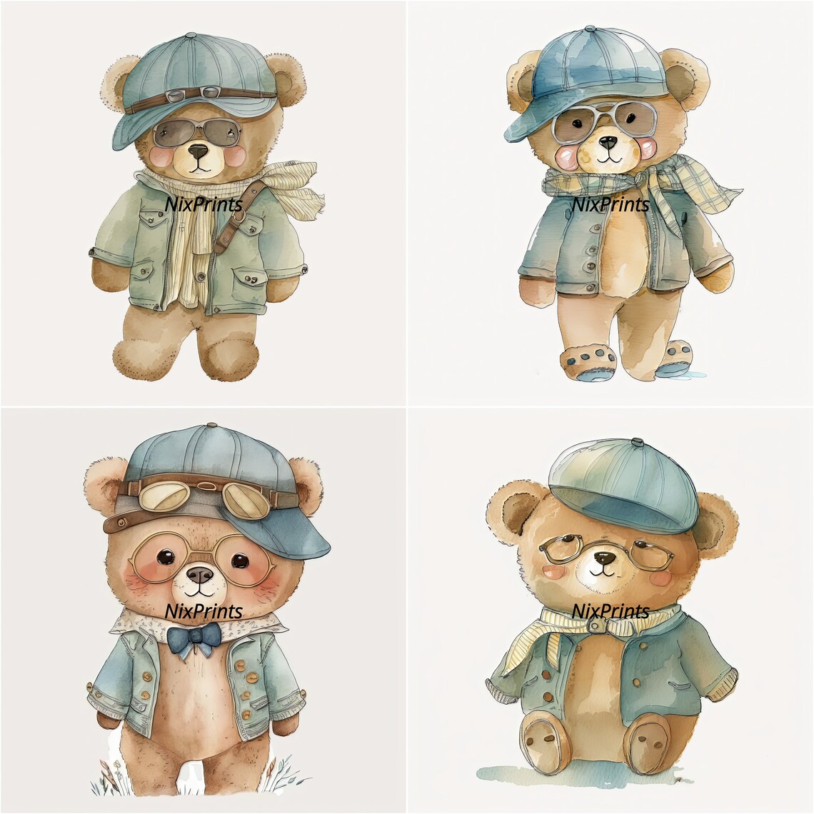 Charming Watercolor Winter Teddy Bear Clipart and Digital - Etsy