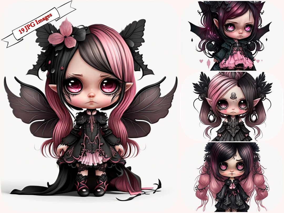 Creepy Cute Pastel Goth Fairy Clipart Lvector Graphics for Halloween ...