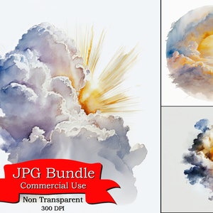 Sun and Clouds Watercolor Clipart, Weather Clipart, Digital Download ...