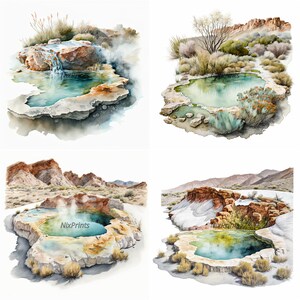 Serene Watercolor Hot Springs Clipart,tranquil Landscape Clipart, 300 ...