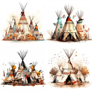 Bold Colors Native American Teepee Village Graphic, Clipart for Black Men and Women for A Vision ...