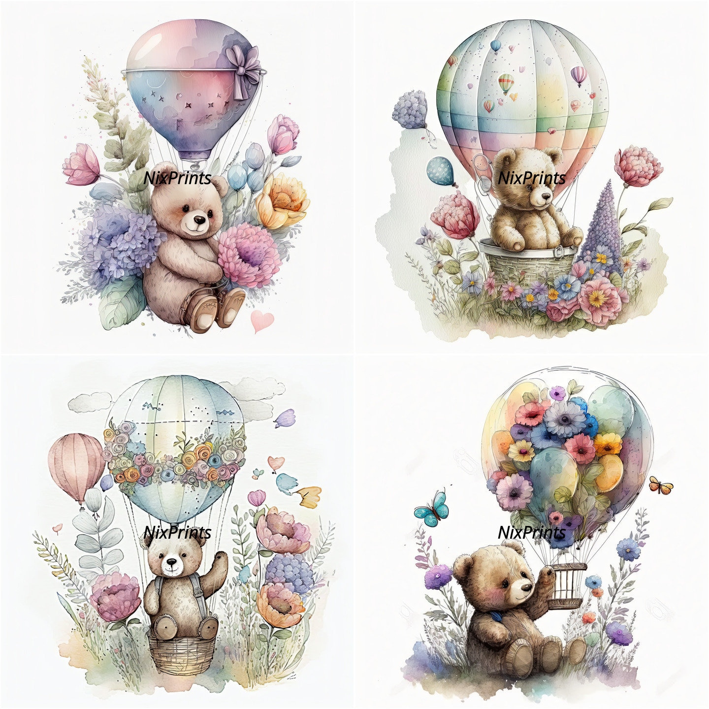 Watercolor Teddy Bear Clipart and Cute Bear Clip Art for - Etsy