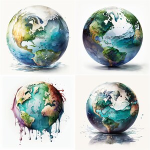 Exquisite Watercolor Globe Clipart, World Map Clipart, 300 DPI, Non ...