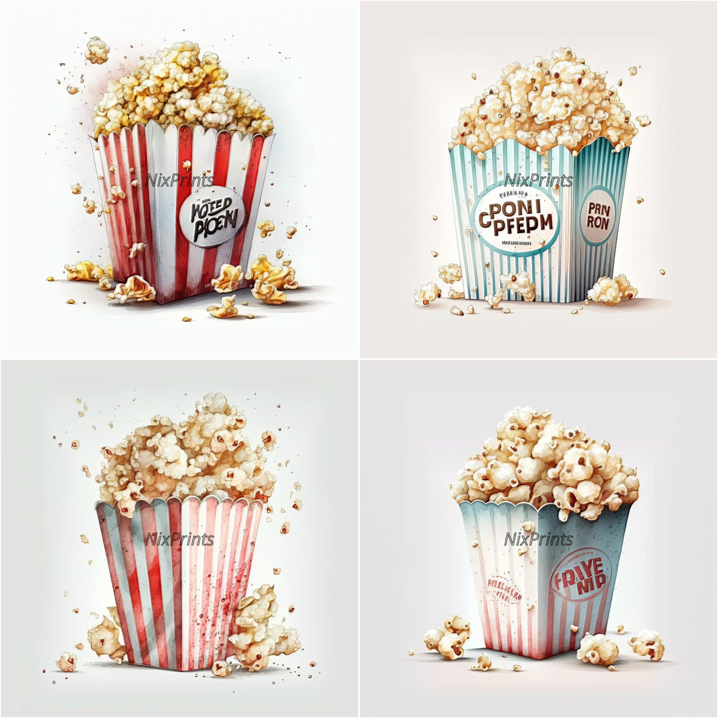 Popcorn Clipart: Watercolor Movie Snack Illustration - Etsy