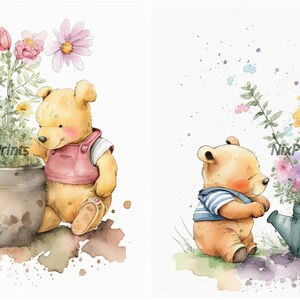 Pooh Clipart Spring Flowers and Gardening Theme Digital Image Downloads ...
