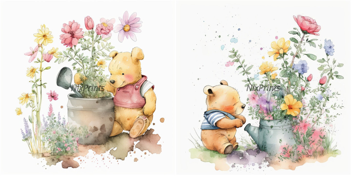 Pooh Clipart Spring Flowers and Gardening Theme Digital Image - Etsy Canada