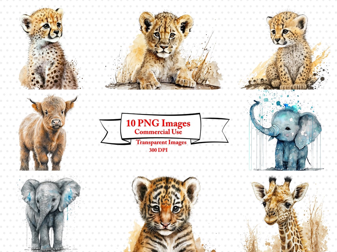 Watercolor Safari Animals PNG Bundle Clipart!-get Your Nursery Decor on ...