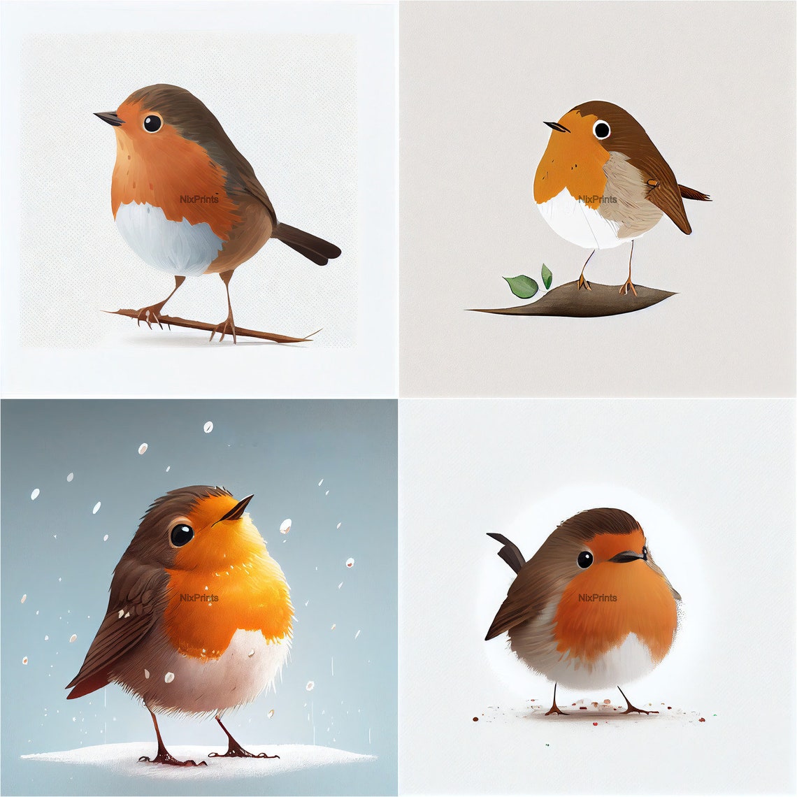 Robin Clipart Cute Nursery Art Robin Simple Child-like - Etsy