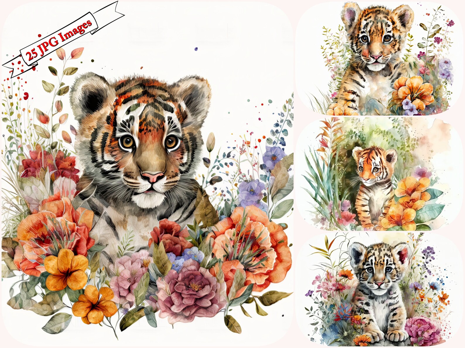 Tiger Watercolor Clipart Cute Baby Tiger Illustration for - Etsy