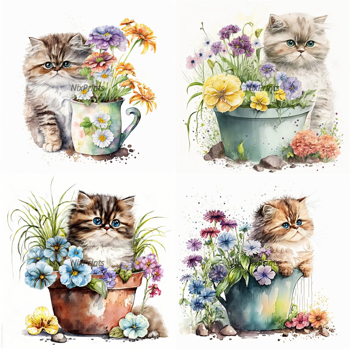 Persian Cat Clipart Spring Flowers and Gardening Theme - Etsy