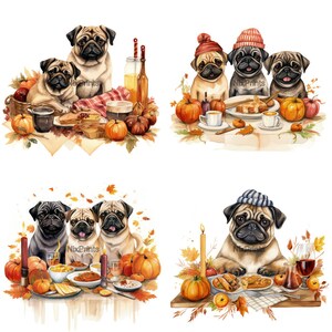 Pug Clipart, Dog Clipart, Thanksgiving Clipart, Family Dinner Scenes ...