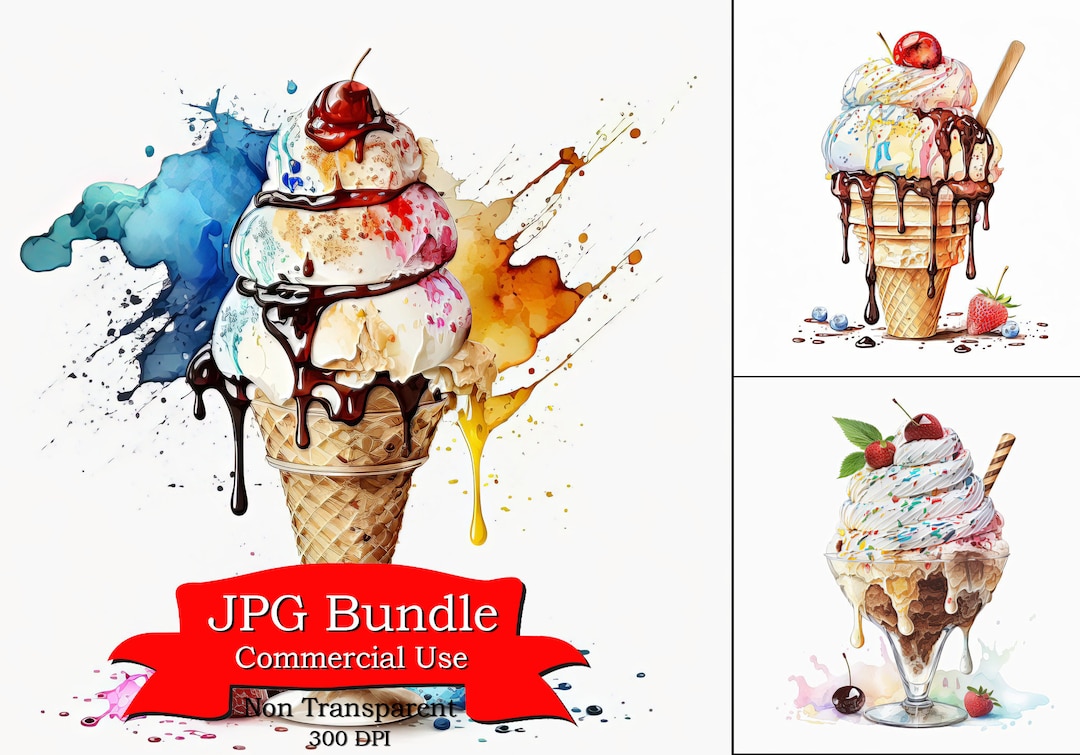 Ice Cream Sundae Clipart: Deliciously Sweet Treats, JPG Format, Ideal ...