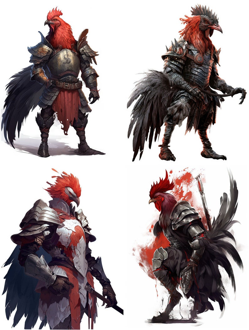 Rooster Clipart Black and Red Rooster Knight: RPG Game - Etsy