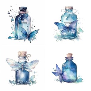 Mystical Fairy Liquid Medicine Bottle in Blue Watercolor Clipart ...