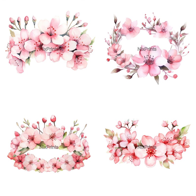 Cherry Blossom Crown Watercolor Artwork Digital Paper - Etsy
