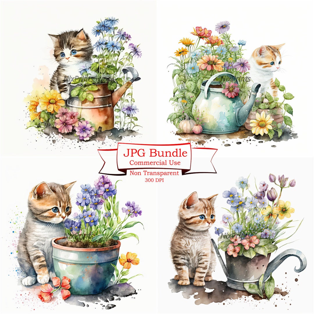 Kitten Clipart Set, Cat Spring Theme, High Quality JPG Digital Image ...