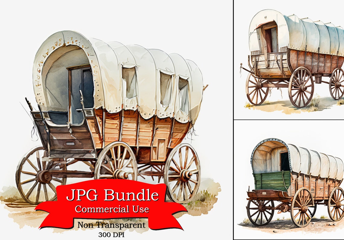 Wagons Watercolor Clipart, Old-fashioned Transportation, Digital ...