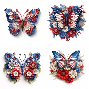3D Patriotic Flowers and Butterfly, Celebrating 4th July, Detailed ...