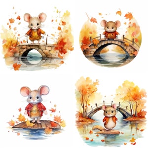 Mouse Autumn River Crossing Clipart, Art for Classroom, Jpg Clipart ...