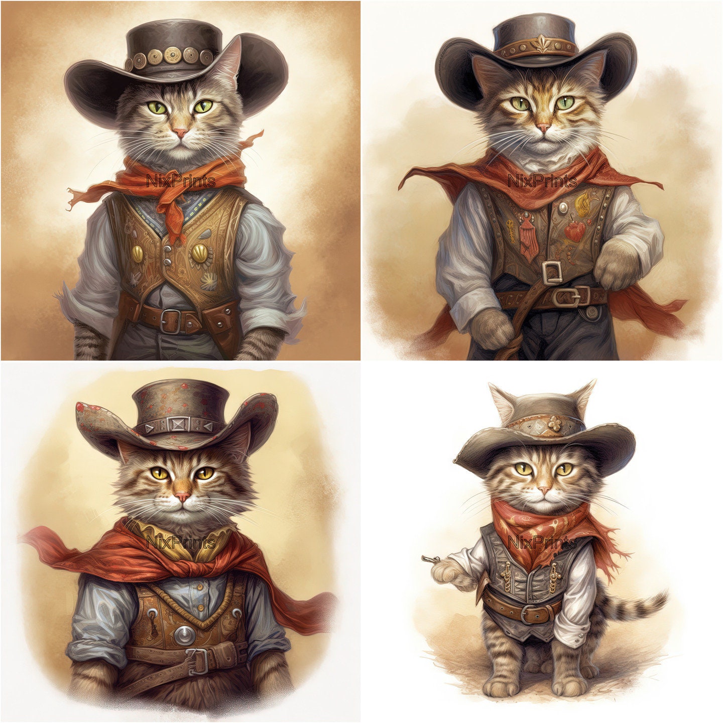 Cowboy Cat Clipart A Feline Frontier Tale in Art Digital - Etsy