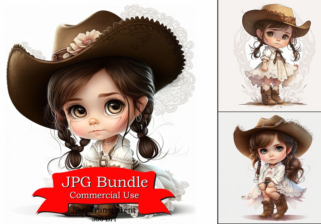Kawaii Chibi Girl in Cowboy Attire, Dress and Pink Cowgirl Boots ...