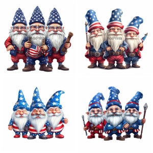 Adorable Patriot Gnome Trio Clipart, Independence Day Themed, Digital ...