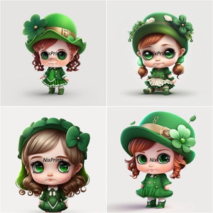 Cute St Patricks Day Girl Graphics Clipart Bundle , Green Irish Girl ...