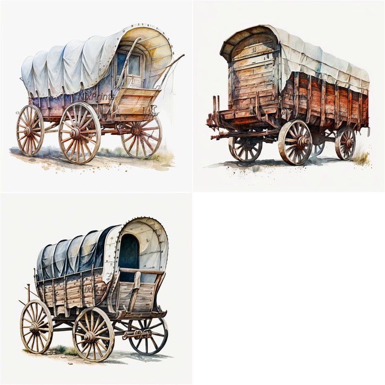 Wagons Watercolor Clipart, Old-fashioned Transportation, Digital ...