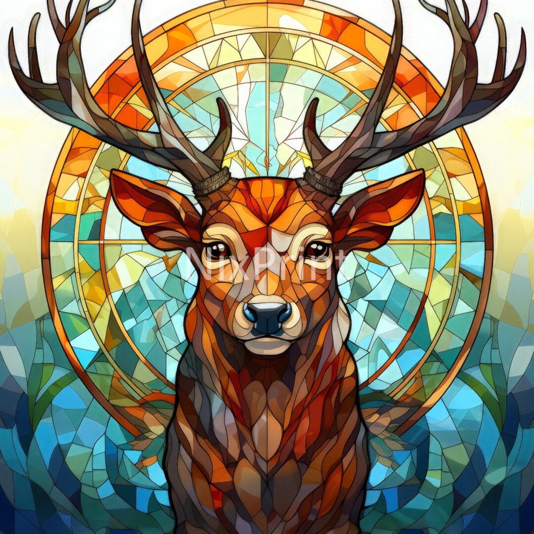 Vector Image of a Stained Glass Deer Head, White Background, Art for ...
