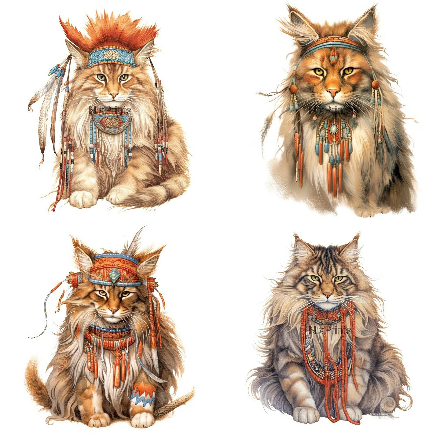 Native American Orange Cat Clipart, Digital Paper Crafting, Digital ...